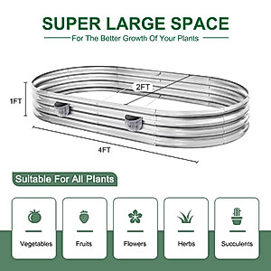 Land Guard Galvanized Raised Garden Beds Outdoor with 2 Magnetic Solar-Powered Lights(Grey), Metal Planter Raised Beds, 4×2×1Ft Metal Raised Garden Beds for Gardening, Vegetables, Flowers