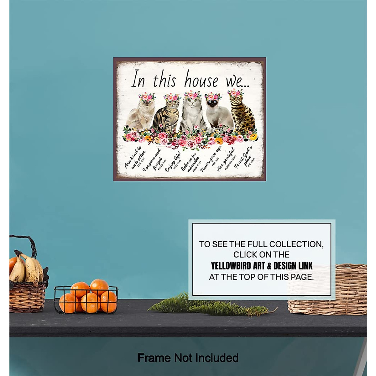 Family Wall Art - Inspirational Quotes Scripture Bible Verse Wall Art- Catholic Christian Gifts for Women - Religious Home Decor - Spiritual Print - Positive Saying - God Poster - Cat Artwork 8x10