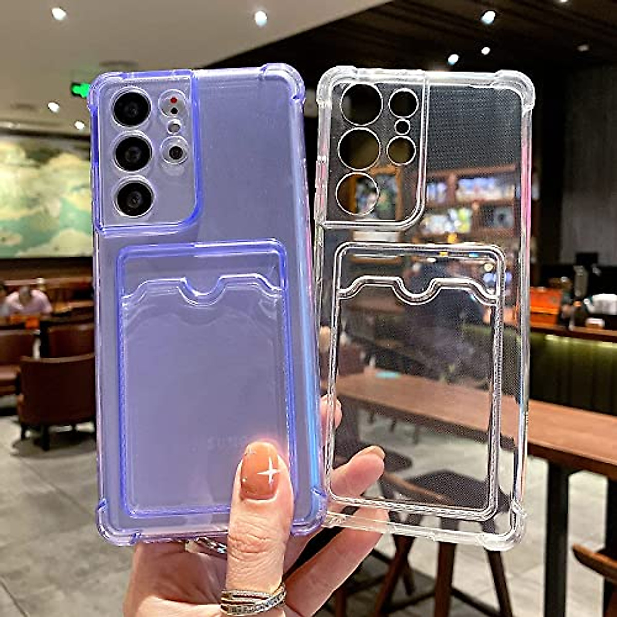 Tuokiou Clear Wallet Phone Case for Samsung Galaxy S21 Ultra 5G Upgrade Clear Card Slot Case Slim Fit Protective Soft TPU Shockproof with Cute Card Holder for Samsung Galaxy S21 Ultra 6.8 inch (2021)