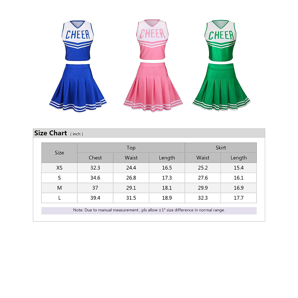 GRAJTCIN Cheerleader Costume for Women Halloween Cosplay Girls Cheerleading Uniform Cheer Outfit Crop Top Dress (XS, Blue)