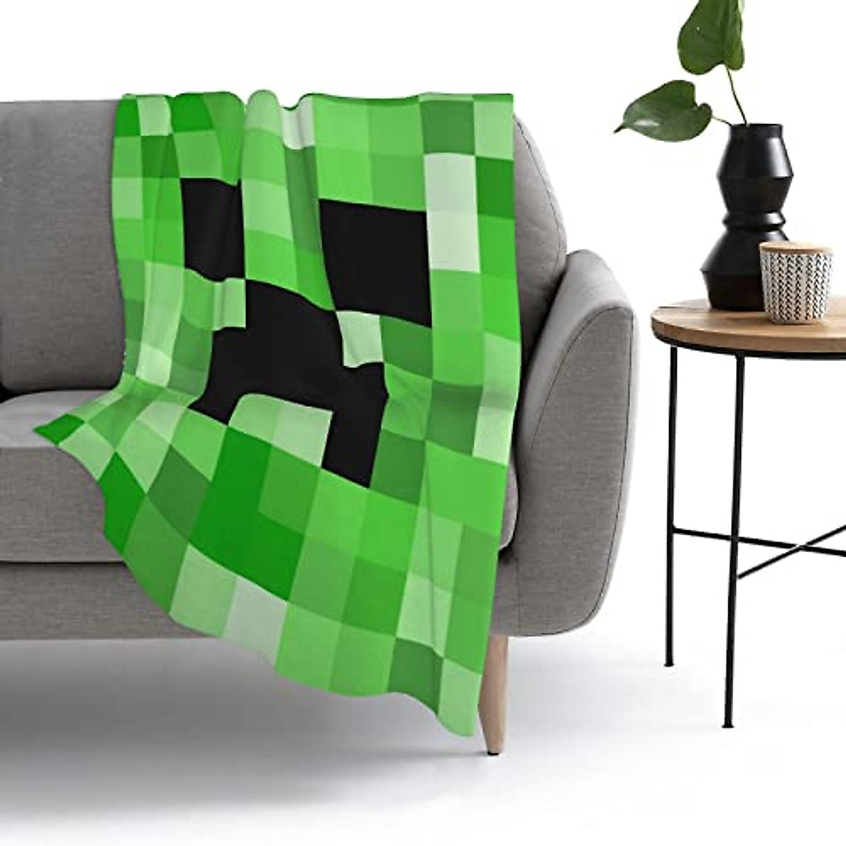 Cartoon Green Plaid Blanket Soft Flannel Fleece Game Anime Pattern Decorative Sofa Plush Blanket Warm and Comfortable Light Weight Bedding Flannel 50x40in