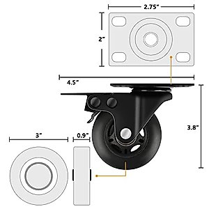 Apllamo 3" Casters Set of 4 ，4 Heavy Duty Quiet Casters, Max Load 2000LBS. Suitable to do Soft Wheels for cart ，Caster Wheels Glide Quietly and Protect The Floor, casters Set of 4 Heavy Duty.
