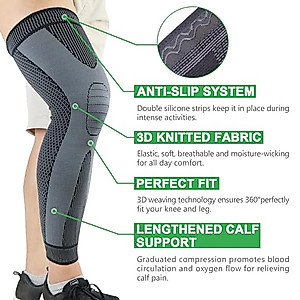 beister Full Leg Sleeve, Knee Braces for Knee Pain Women & Men, Knee Compression Sleeves, Knee Support for Meniscus Tear, ACL, Arthritis, Joint Pain Relief,Sport (Pair)