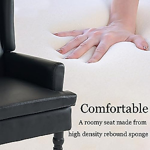 LOVSPATIO Faux Leather Accent Chair, Mid-Century Upholstered Living Room Chairs, Comfy Single Recliner Sofa with Arm and Wood Legs for Bedroom Waiting Room Office - Black