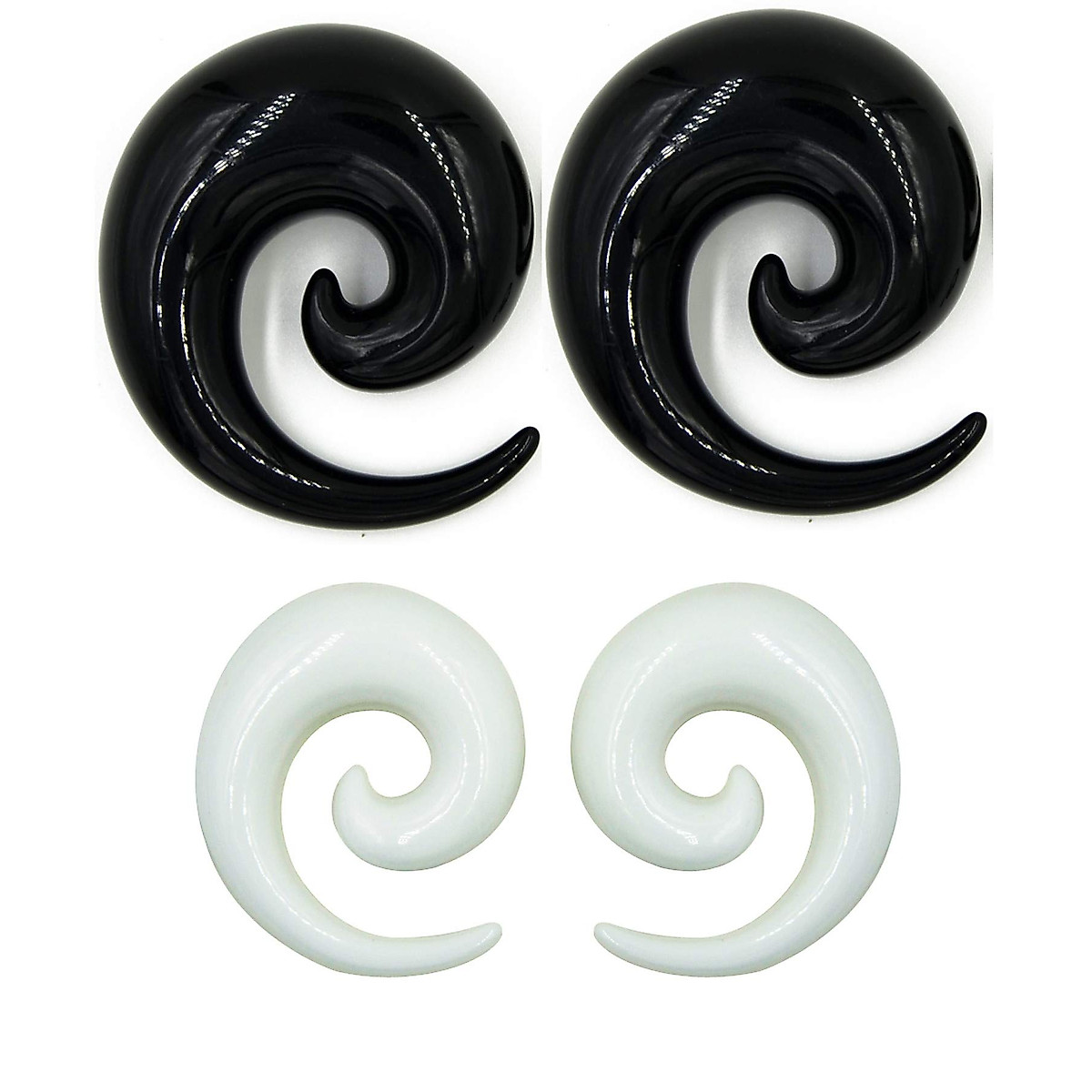 Zaya Body Jewelry 2 Pairs Black White Ear Tapers Spirals Horseshoes Gauges 24mm 22mm 20mm 18mm 16mm 14mm 12mm 10mm (9/16"(14mm))