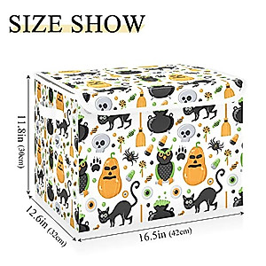 innewgogo Happy Halloween Pumpkins Cat Owl Skull Storage Bins with Lids for Organizing Closet Organizers with Handles Oxford Cloth Storage Cube Box for Books