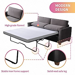 Mixoy Queen Size Pull Out Sofa Bed, Velvet Sofa with Pull Out Bed, Sleeper Sofa with Foam Mattress, 2-in-1 Sleeper Couch Bed for Living Room, Apartment, Small Spaces (Dark Grey)