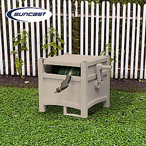 Suncast 100 Foot Capacity Hideaway Garden Hose Reel for 1.9 inches Hose Outdoor Storage with Stay Up Lid and Crank Handle, Taupe 2 Pack