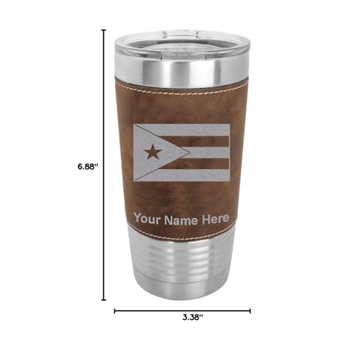 LaserGram 20oz Vacuum Insulated Tumbler Mug, Flag of Puerto Rico, Personalized Engraving Included (Faux Leather, Rustic)