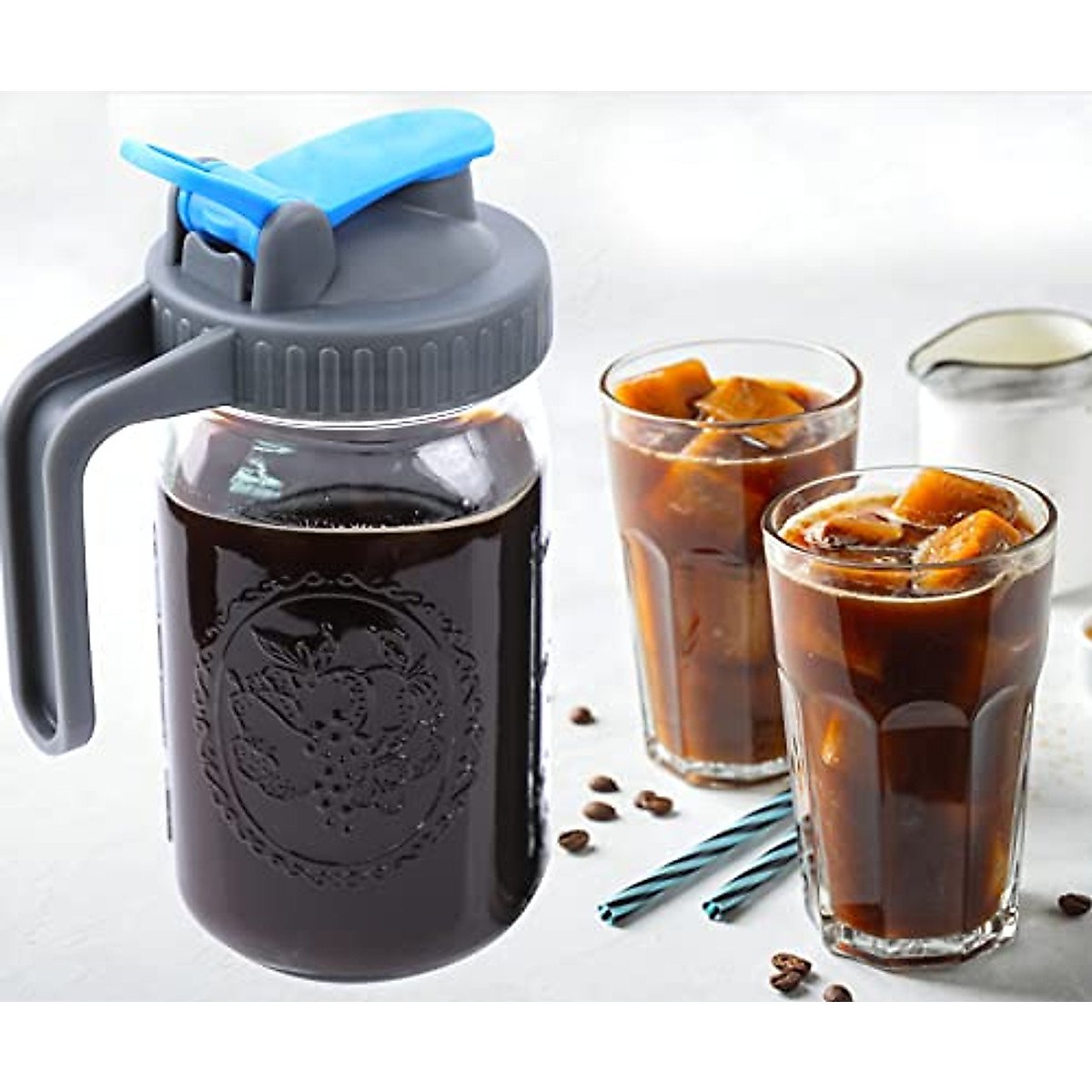 GMEPOCH Mason Jar Pitcher Cold Brew Coffee Maker 32 Oz Glass Mason Iced Coffee Maker With Filter Airtight & Leak-Proof Pitcher 1 Quart