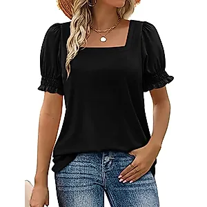 Womens Summer Clothes Short Sleeve Square Neck Sexy Tunic Tops Black XL