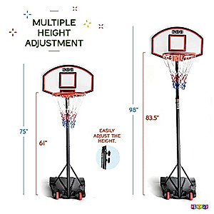 Play22 Kids Adjustable Basketball Hoop Height 5-7 FT - Portable Basketball Hoop for Kids Teenagers Youth and Adults with Stand & Backboard Wheels Fillable Base - Basketball Goals Indoor Outdoor Play