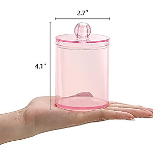 Tbestmax 4 pcs Qtips Holder Bathroom Container, 10 OZ Apothecary Jar, Pink Cotton Ball/Swabs Dispenser Organizer for Storage