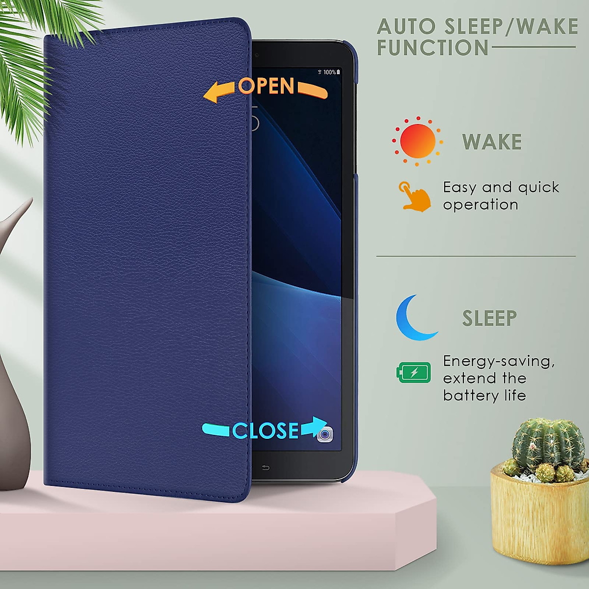DETUOSI Rotating Case for Samsung Galaxy Tab A 10.1" 2016 (SM-T580), 【Auto Sleep/Wake】 360 Degree Swivel Multi-Angle Stand Folio Leather Book Cover + Protective Hard Back Shell + Elastic Band Closure