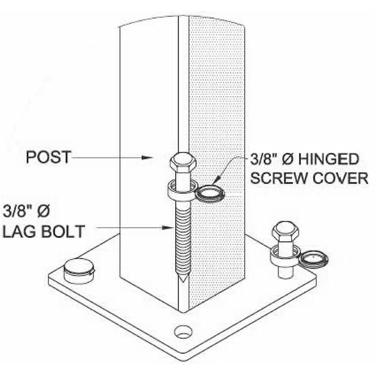 Dome Shaped Decorative Snap On Screw Caps & Washers for 9/16" Hex Head 3/8" Shank Lag Screws and Hex Bolts on Aluminum Cable Deck Rail Systems (50 Pieces) (Black)
