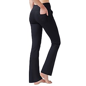 nuveti Women's High Waisted Boot Cut Yoga Pants 4 Pockets Workout Pants Tummy Control Women Bootleg Work Pants Dress Pants (Black, 3X-Large)