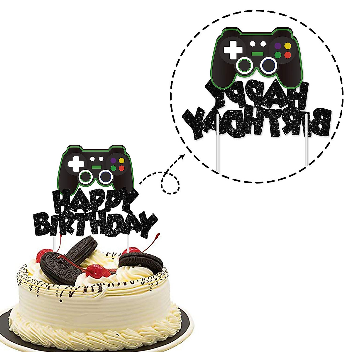 Video Game Cake Topper Glitter Game Controller Happy Birthday Cake Topper Cake Decorations Picks for Kids Gaming Themed Birthday Party Supplies