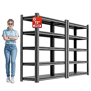 OLLRRACT Storage Shelves Garage Shelving Heavy Duty - 72''H Garage Shelves Adjustable 5 Tier Metal Shelving Unit Storage Rack Shelving Industrial Utility Shelf 16" D x36 W x72 H（2 Pieces）