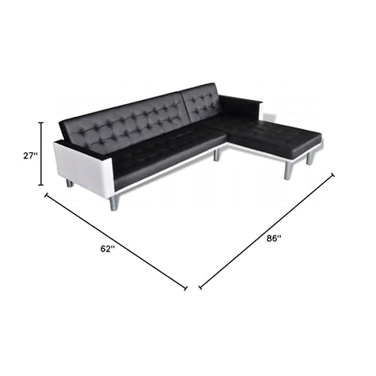 SKM L-Shaped Sofa Bed Artificial Leather Black and White-43321026