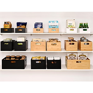 StorageWorks Bamboo Organizers for Shelves, Handcrafted Bamboo Storage Containers for Snacks, Spices, or Drinks, Black Wooden Crates with Built-in Handles, 2 Pack