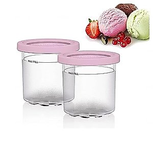 EVANEM 2/4/6PCS Creami Containers, for Ninja Creami Pint Containers,16 OZ Ice Cream Pint Dishwasher Safe,Leak Proof Compatible with NC299AMZ,NC300s Series Ice Cream Makers,Pink-2PCS
