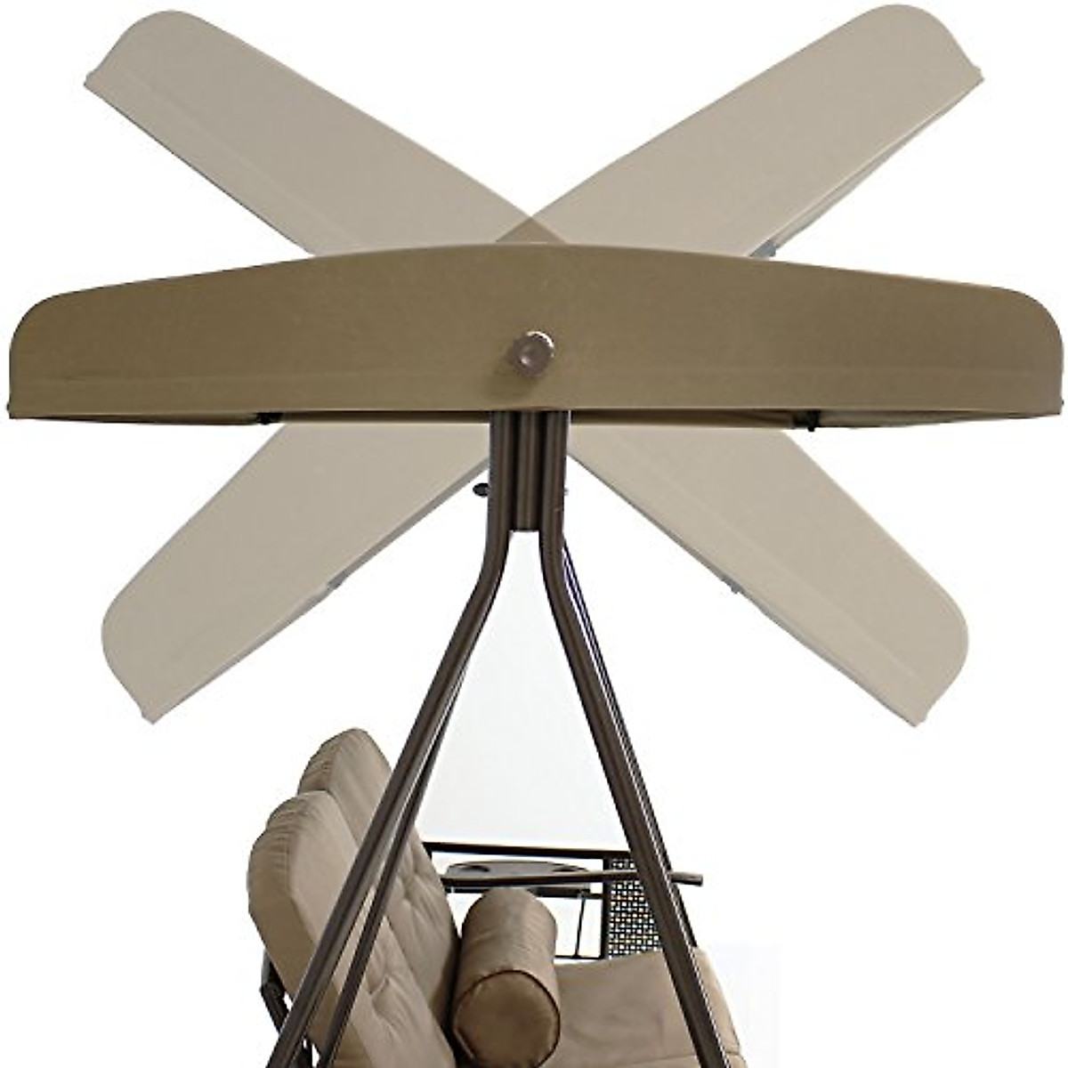 Sunnydaze Outdoor Porch Swing Loveseat with Adjustable Canopy and Steel Frame, Cushions and Pillow Included, 2-Person Patio Seater, Beige