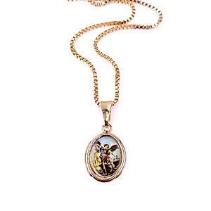 Beautiful Religious Necklace for Women Colored Saint Michael Archangel Pendant 18K Gold Plated Chain