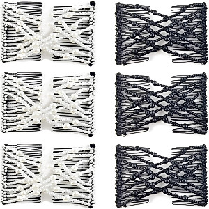 NSBELL 6PCS Beads Hair Combs Magic Elastic Hair Clips Stretchy Hair Comb Double Clips for Women Girls Hair Accessory