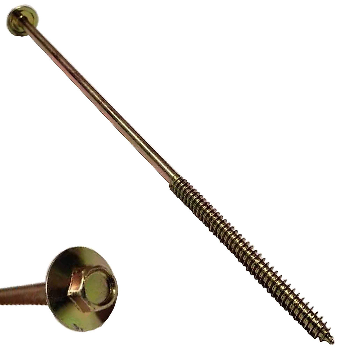 8" - Zinc Coated Rust Resistant Timber Tie - Heavy Duty 1/4" - Hex Head Structural Screw - 5/8" Wide Flange Head with coarse Thread for Secure Hold - Heavy Duty 3/16" Shank for Extra Strength (10)