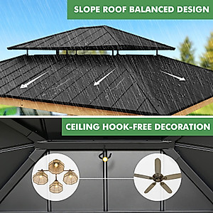 EAGLE PEAK 13x15 Hardtop Gazebo, Galvanized Steel Double Roof Gazebo with Cedar Wood Frame, Outdoor Pavilion with Netting and Curtains for Patio, Deck, Lawn and Garden, Natural Wood/Black