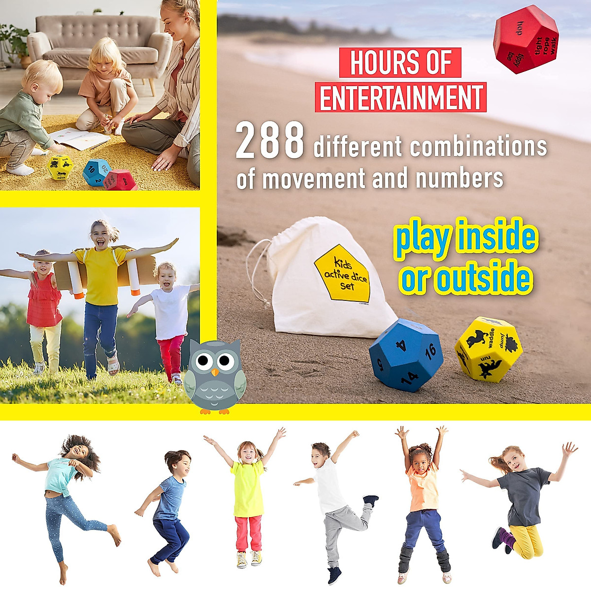 Covelico Exercise Dice for Kids, Outdoor Dice Games for Kids Fitness & Gross Motor, Fun Kids Exercise Equipment, Kids Fitness Equipment for Indoor Recess Activities, PE Equipment for Elementary School