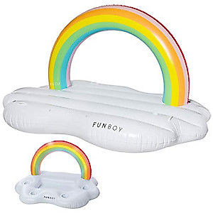 FUNBOY Giant Inflatable Luxury Rainbow Cloud Daybed and Rainbow Cloud Drink Cooler Pool Float Bundle, Perfect for a Summer Pool Party