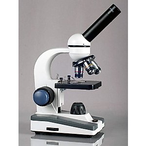 AmScope M150C-PS25-WM Compound Monocular Microscope, WF10x and WF25x Eyepieces, 40x-1000x Magnification, LED Illumination, Brightfield, Single-Lens Condenser, Coaxial Coarse and Fine Focus, Plain Stage, 110V, Includes Set of 25 Prepared Slides and Book