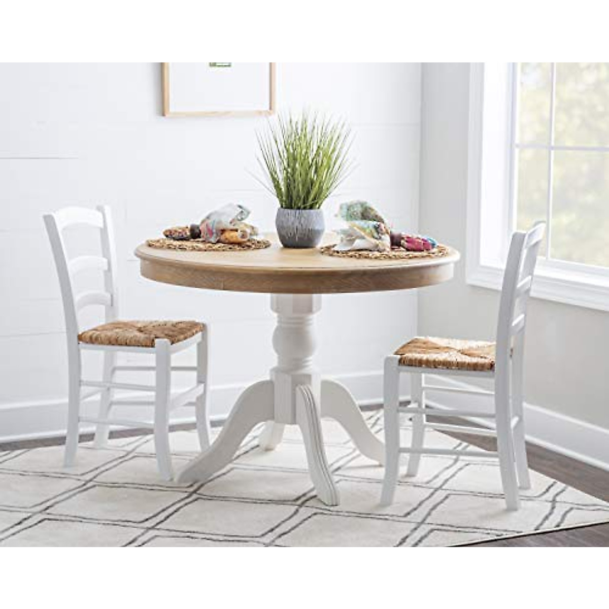 Linon Natural and White 2 Tone Pedestal Dining Harris Table