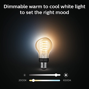 Philips Hue Smart 40W A19 Filament LED Bulb - White Ambiance Warm-to-Cool White Light - 1 Pack - 550LM - E26 - Indoor - Control with Hue App - Works with Alexa, Google Assistant and Apple Homekit