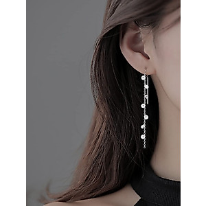 SLUYNZ 925 Sterling Silver Sparkling CZ Droplet Dangle Earrings for Women Teen Girls Elegant Long Dangling Earrings Threader Tassel (A-Silver)
