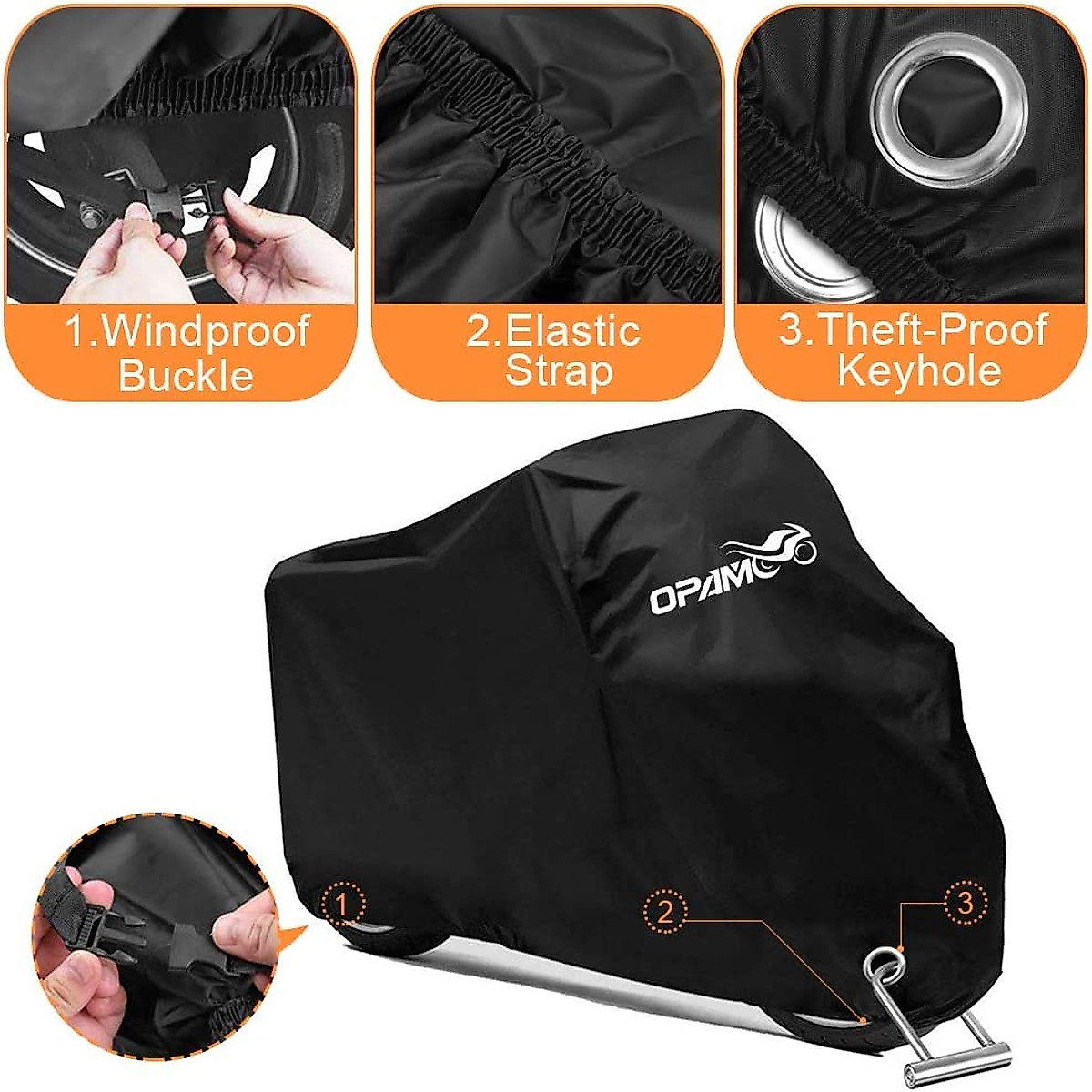 Motorcycle Scooter Cover Waterproof Outdoor - Large Medium XL 250cc 150cc 50cc Scooter Shelter for Harleys All Weather Motorbike Protection with Lock Holes Tear-Proof Heavy-Duty (Black)