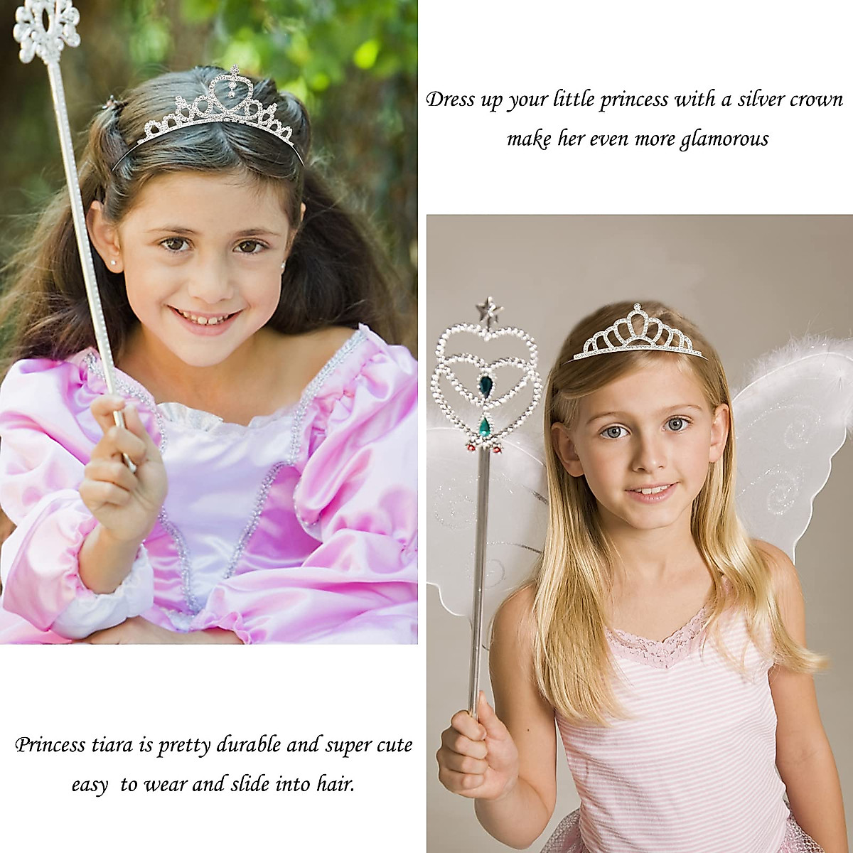 CURASA 2 Pieces Silver Crystal Princess Crown Tiara for Kids Tiaras and Crowns for Women Princess Crowns for Little Girls Elegant Tiara Headband for Birthday, Prom and Photograph