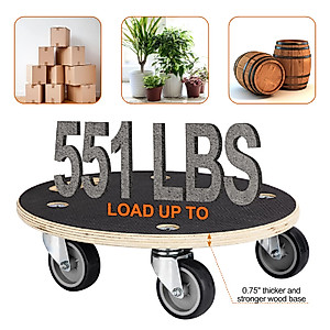 Katsuyoku Furniture Movers with Wheels 2 Pack Round Wood Platform Dolly cart 550 Lbs Capacity Heavy Duty Furniture Mover Carrier Small Flat Dolly