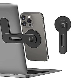 CloudValley Magnetic Phone Holder for Laptop Designed for iPhone 14 / 13 / 12 Series MagSafe, Adjustable Phone Monitor Side Mount, Slim Portable Foldable Computer Expansion Bracket (Black)