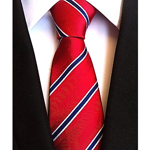 Secdtie Men's Classic Stripe Jacquard Woven Silk Tie Formal Party Suit Necktie (One Size, Red Blue)