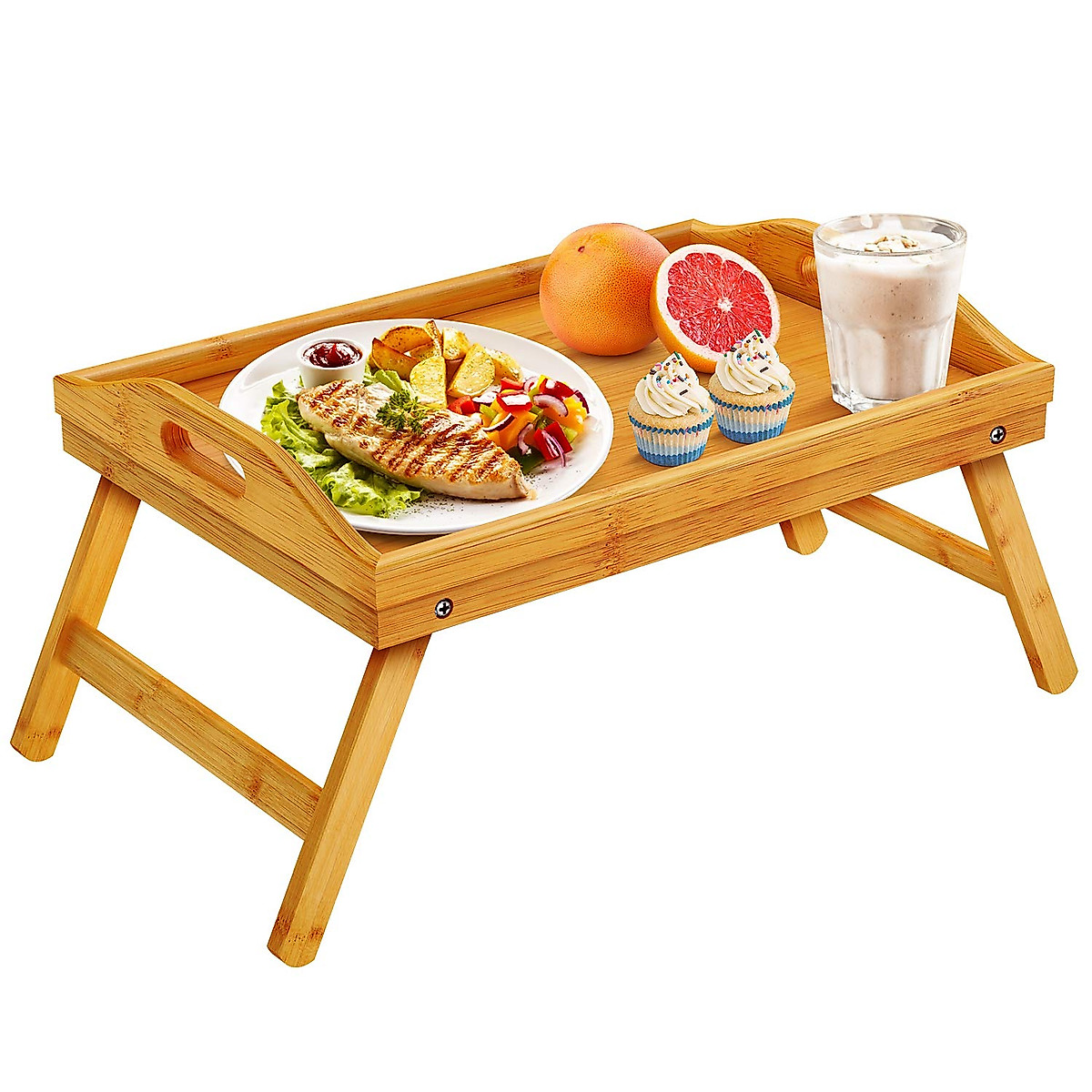 Bamboo Bed Tray Table with Foldable Legs & Extra Large Bamboo Serving Tray Food Tray
