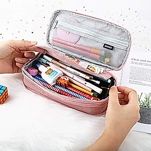 iSuperb Foldable Pencil Case Zipper Big Capacity Canvas Pencil Pouch Stationery Organizers Pen Bag Compartments Cosmetic Makeup Bags for Girls Boys