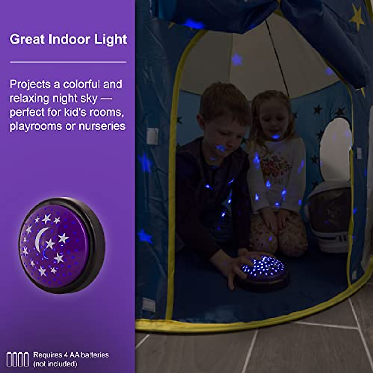 GE LED Moon and Star Night Light, Night Light for Kids, Tap Light, Battery Operated, Star Projector, Projector Light, Ideal for Kids Bedrooms, Playroom, Nursery, 17457