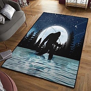 SATIGI Personalized Bigfoot Rug - Fishing Bigfoot Moon Galaxy Area Rug Bigfoot Kitchen Rugs Floor Area Rugs Sasquatch Bigfoot Rug for Home Dining Living Room Bedroom Sasquatch Halloween Runner