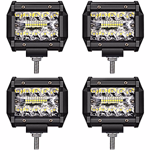 LED Pods ,TURBO SII 4 Inch 60W Led Light Bar Spot Flood Combo Off Road LED Fog Lights Triple Row Led Work Lights for Jeep Trucks Polaris Boats Pickup UTV ATV,4 Pack