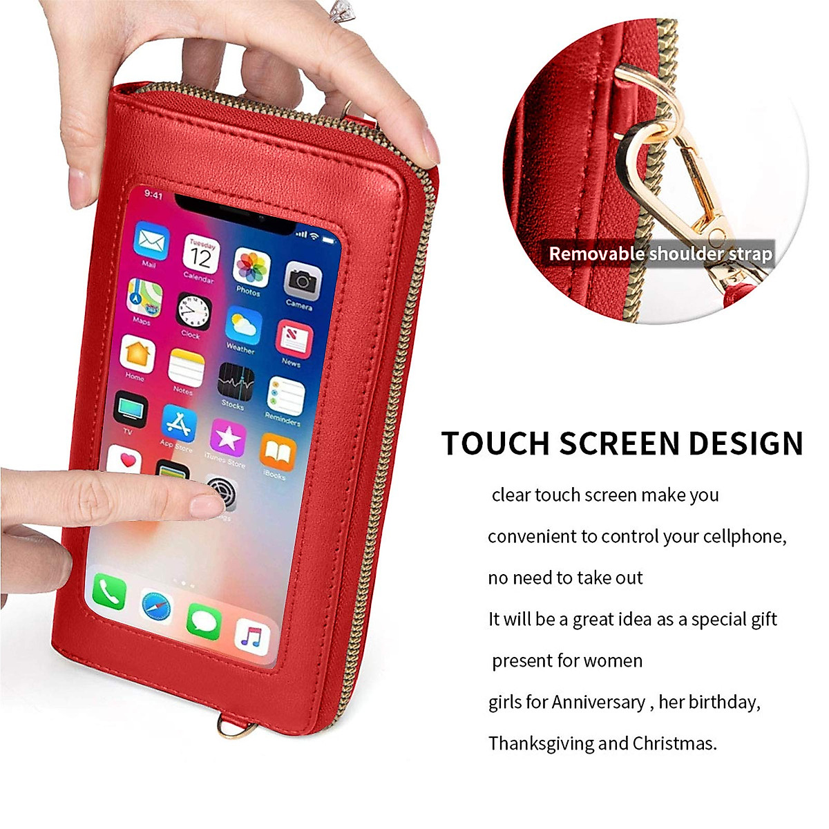 Women Large Touch Screen Crossbody Phone Purse cellphone Bag with 2 straps…