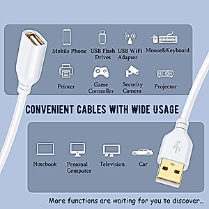 Costyle USB Extension Cable White 15Ft, USB 2.0 Extension Cord Type A Male to A Female White USB Extender Cable for Hard Drive, Security Camera,Printer, USB Keyboard,Mouse