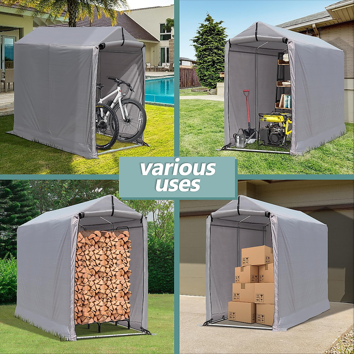 6x3 Ft Outdoor Storage Shed, Waterproof Portable Storage Shed Shelter with Roll-up Zipper Door & Ventilated Windows for Motorcycle, Bike, Tools Gray