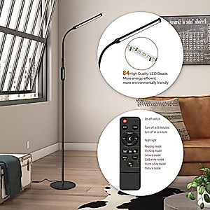 Dragon-Hub Bright Led Floor Lamp with Remote, Floor Light Touch, 3 Colors 5 Brightness 10 Mins Timer, Eyelash Lamp for Eyelash Extensions Lash Light Reading Lamp (Black - R)
